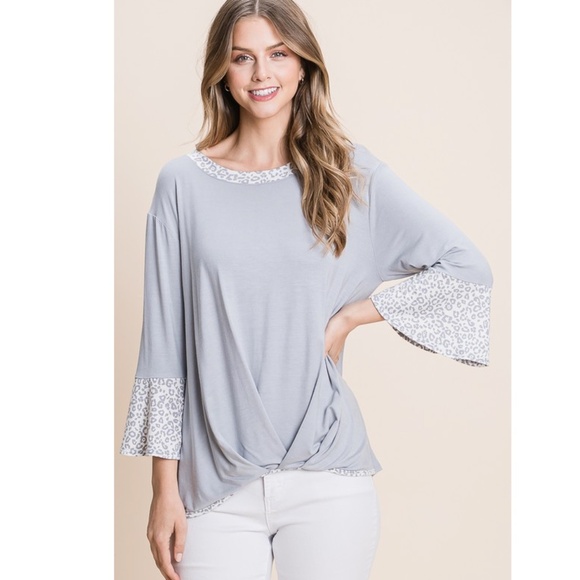 Emerald | Tops | The Faye Gray Animal Print Bell Sleeves Gathered Hem ...